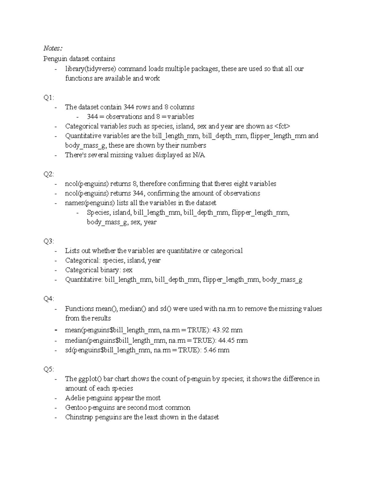 Lab 01 Notes: Analyzing the Penguin Dataset with Tidyverse - Studocu