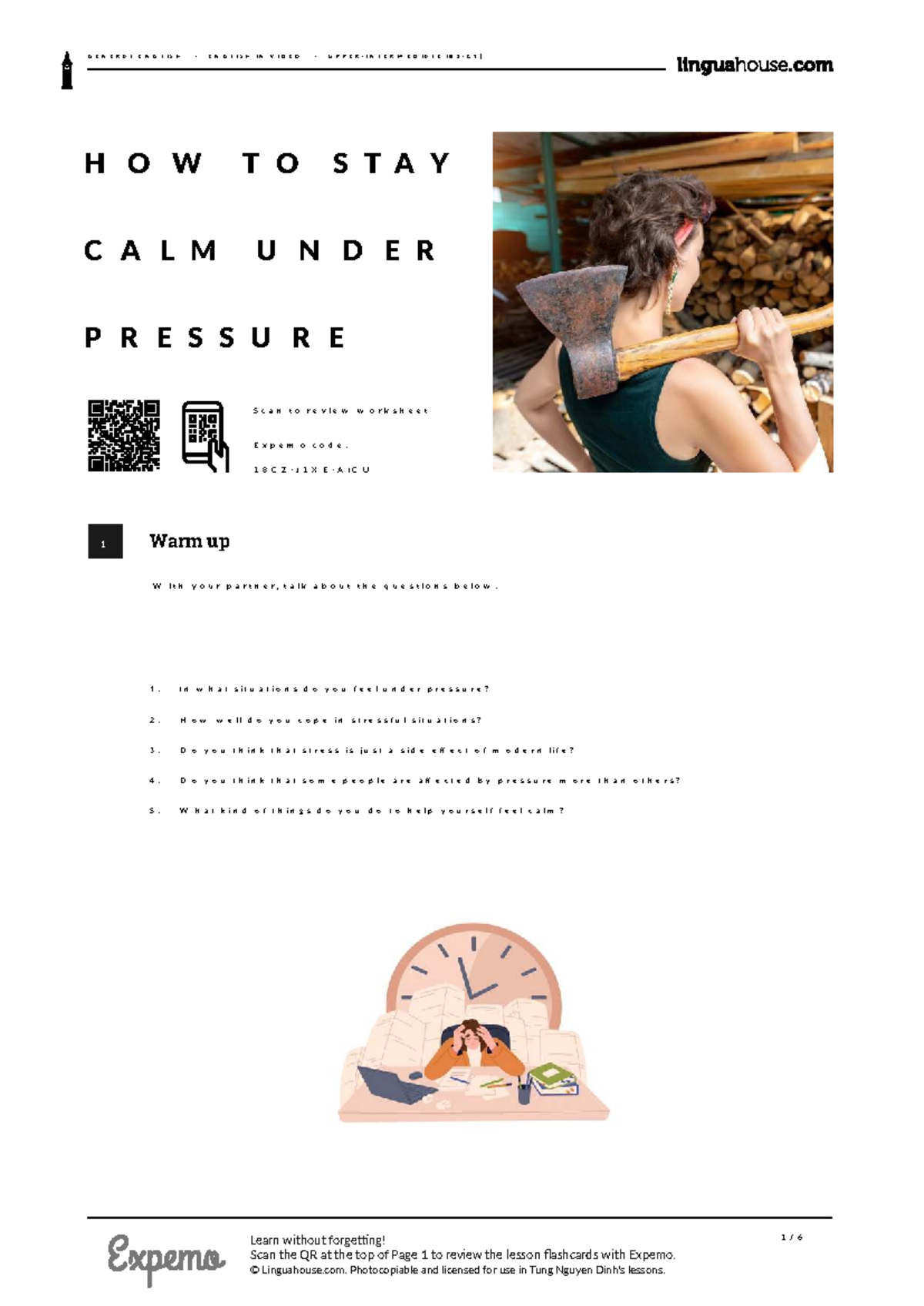 GENERAL ENGLISH TC1: Staying Calm Under Pressure - Worksheet ...