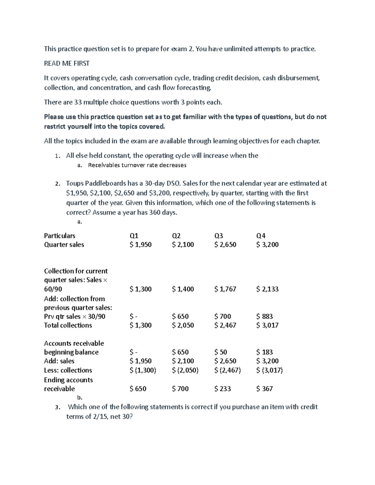 Exam 2 Practice Questions - Prep for Course Code Zhu - Studocu