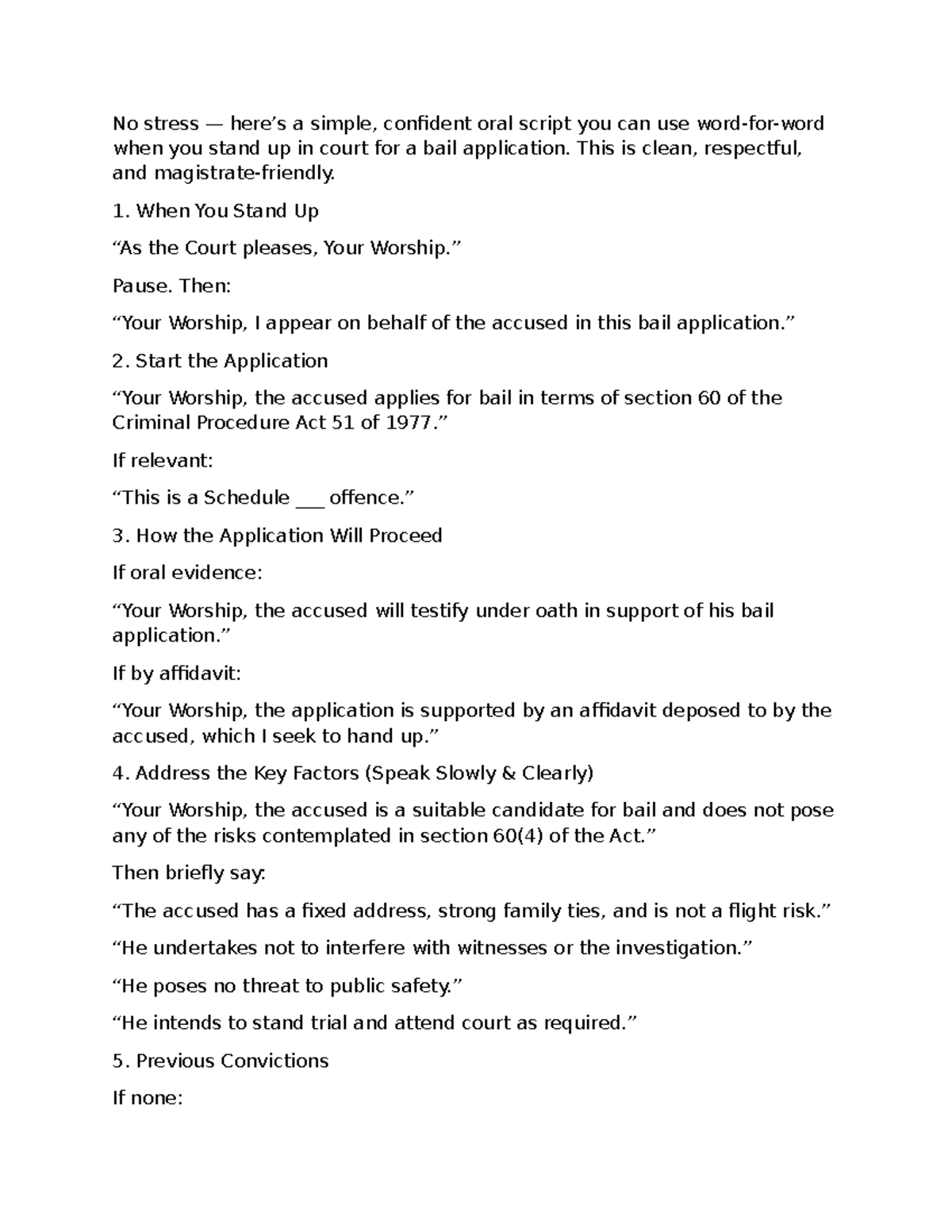 Bail Application Script for Court: A Simple Guide - Studocu
