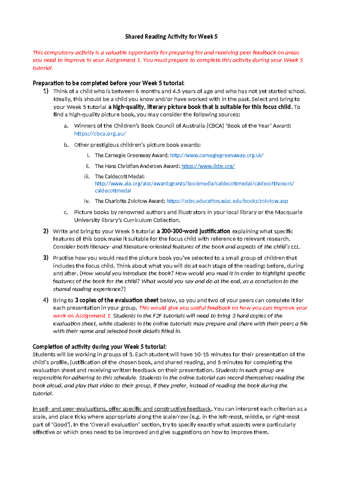 Week 5 Shared Reading Task - Shared Reading Activity for Week 5 This ...