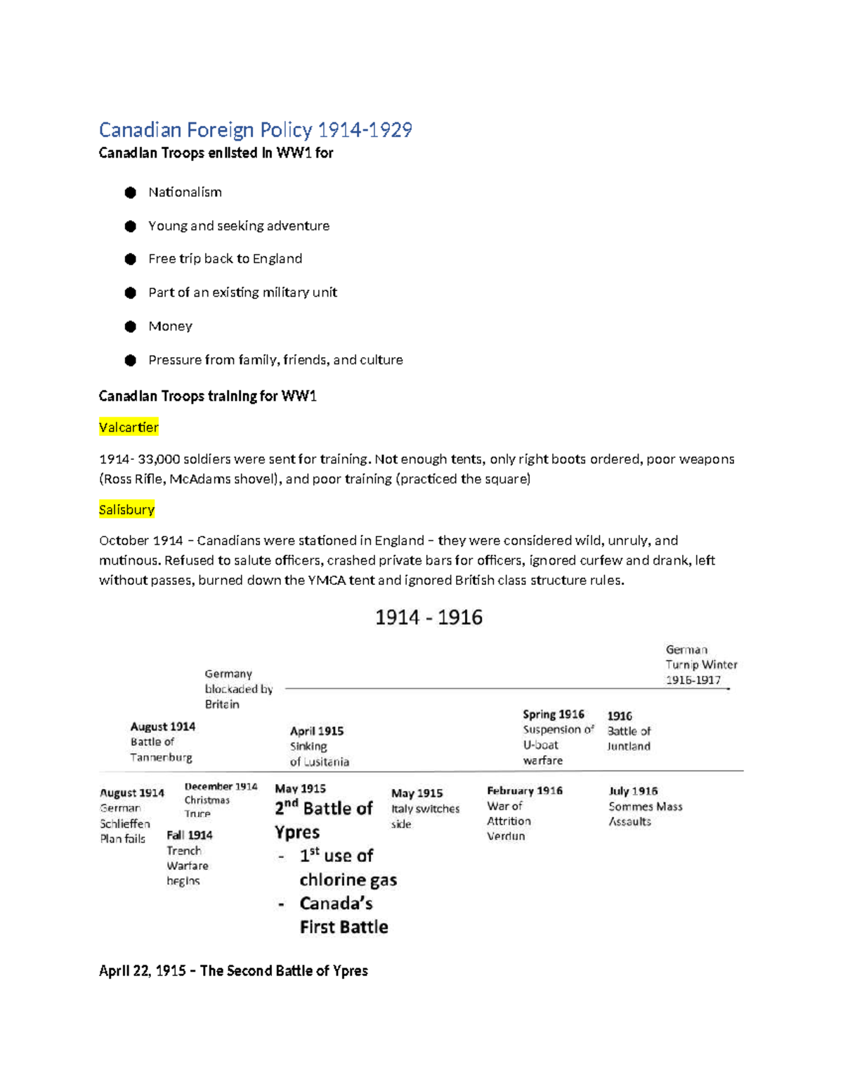 Unit 2 History Notes: Canadian Troops in WW1 and Foreign Policy - Studocu
