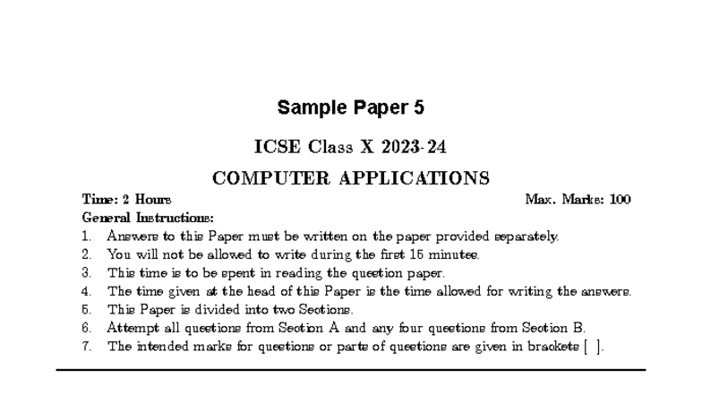 ICSE 10th Computer Applications Sample Paper 5 - Class X - Studocu
