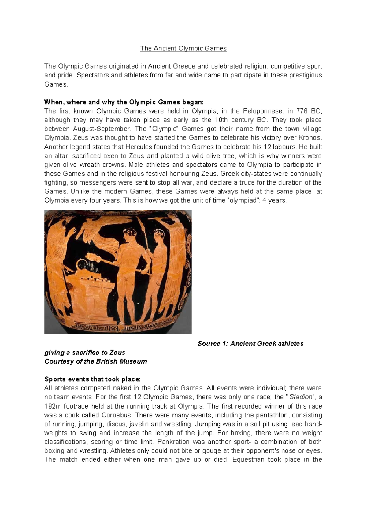 History 1: The Ancient Olympic Games Overview and Events - Studocu