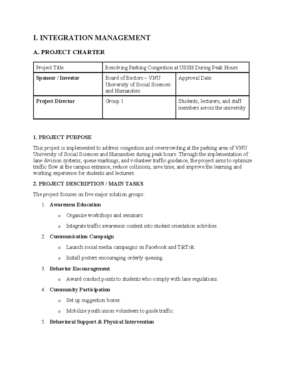 Integration Management Project Plan: Resolving Parking Congestion at ...
