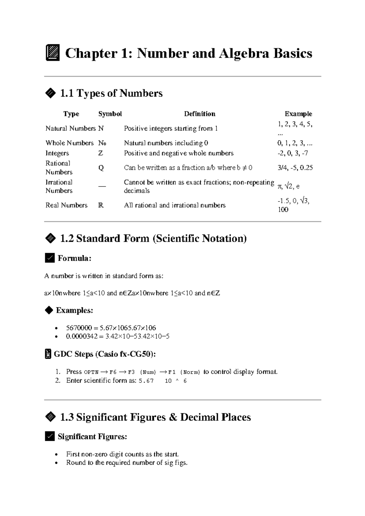 CHAP 1: Number & Algebra Basics - Key Concepts & Examples - Studocu