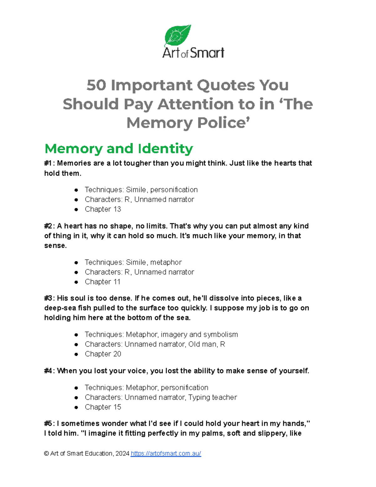 50 Essential Quotes from 'The Memory Police' (Art of Smart) - Studocu