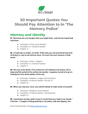Chapter analysis - Summary The Memory Police - Chapter analysis Main ...