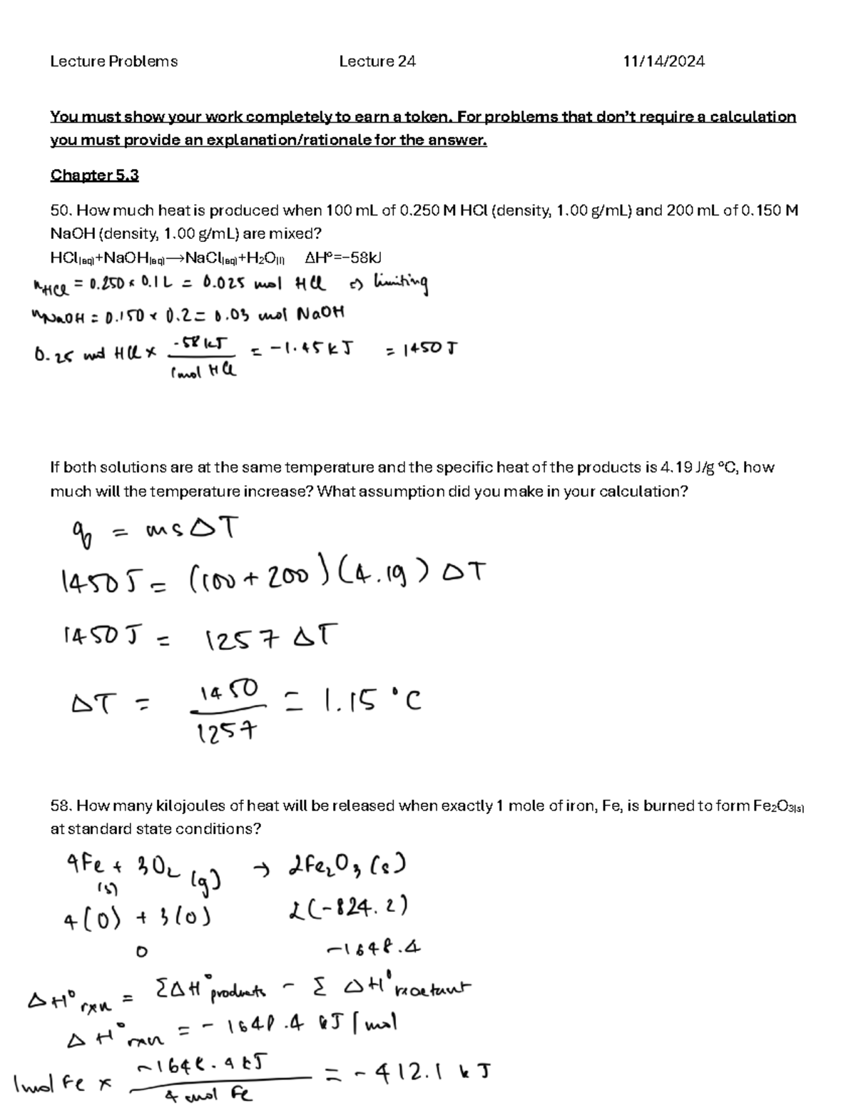 Lecture 24 Problems - For problems that don’t require a calculation you ...