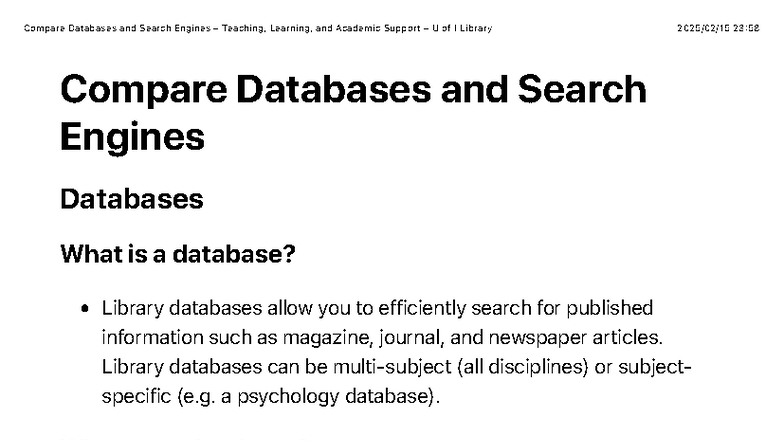 U of I Library: Compare Databases vs. Search Engines Guide - Studocu