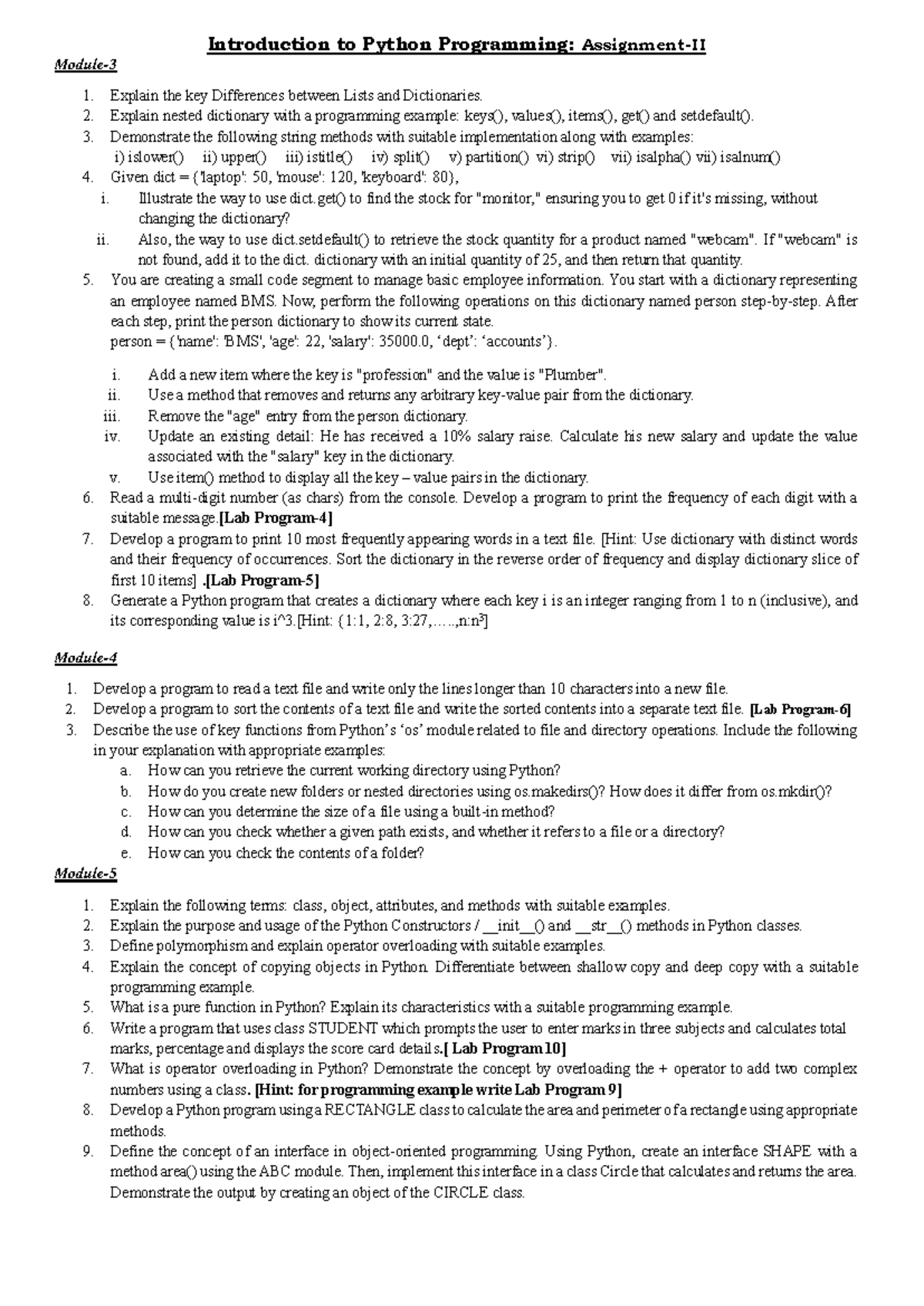 Assignment IA-2: Key Concepts in Python Programming and Examples - Studocu