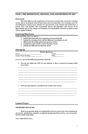 Arts 15- Functions OF ART - FUNCTIONS OF ART Functional VS Non-Functional Functional Art - Studocu