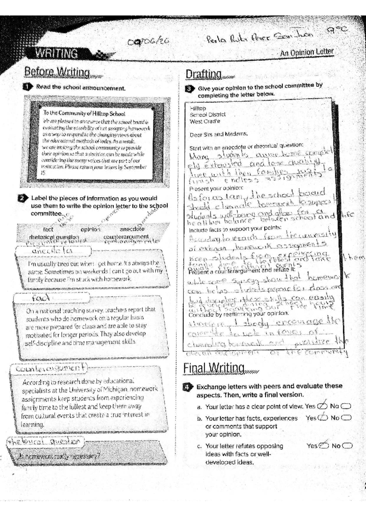 Opinion Letter Draft for Hilltop School Community - WRITING 1001 - Studocu
