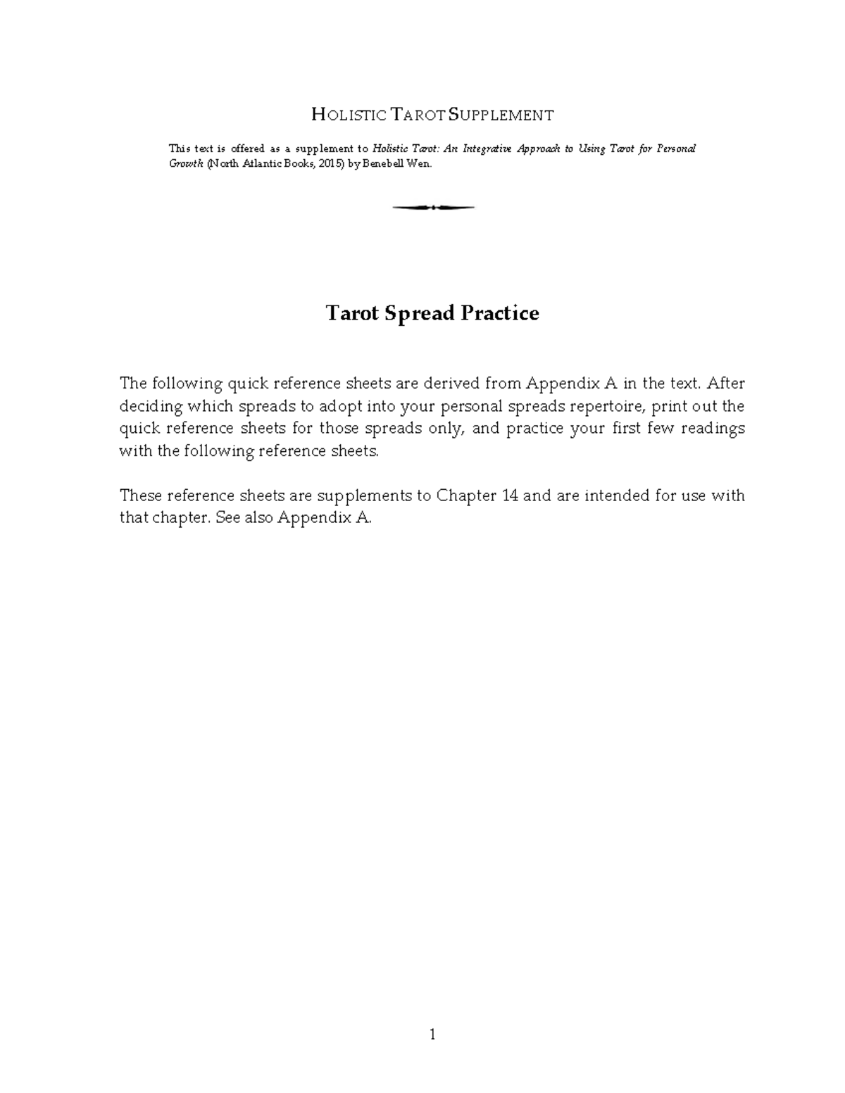 HOLISTIC TAROT: SPREAD PRACTICE & QUICK REFERENCE SHEETS - Studocu