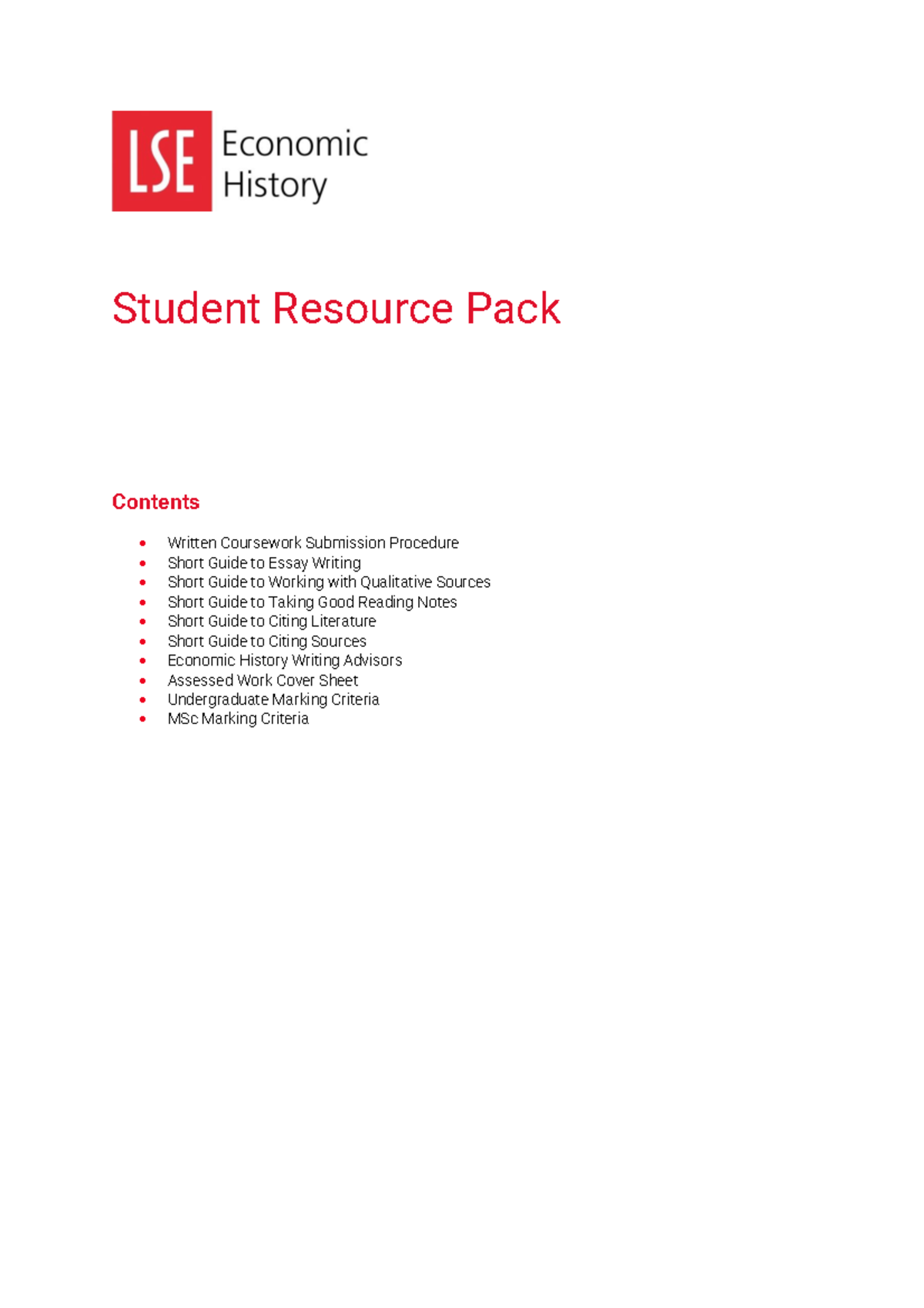 EH101 Student Resource Pack: Coursework Submission & Writing Guides ...