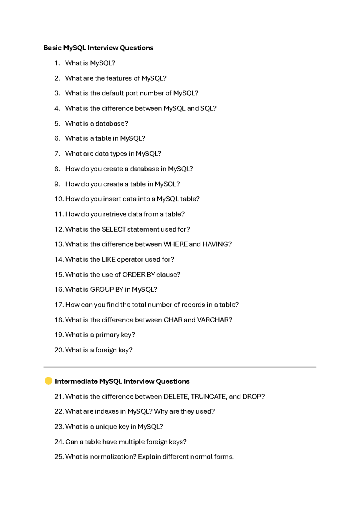 MySQL Interview Questions: Basic to Advanced Guide - Studocu