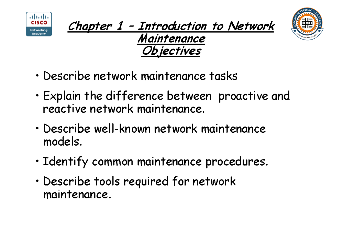 Chap 1 - Intro to Network Maintenance - - Studocu
