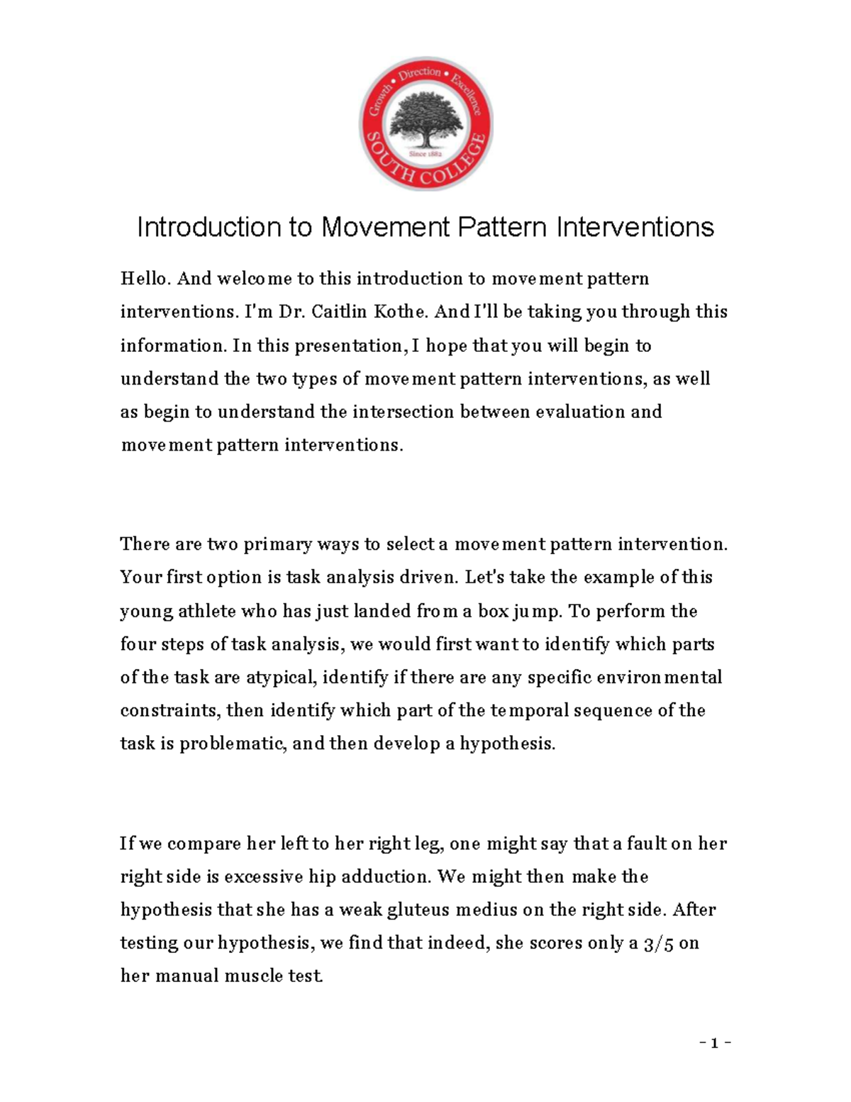 Introduction to Movement Pattern Interventions: Concepts and Techniques ...