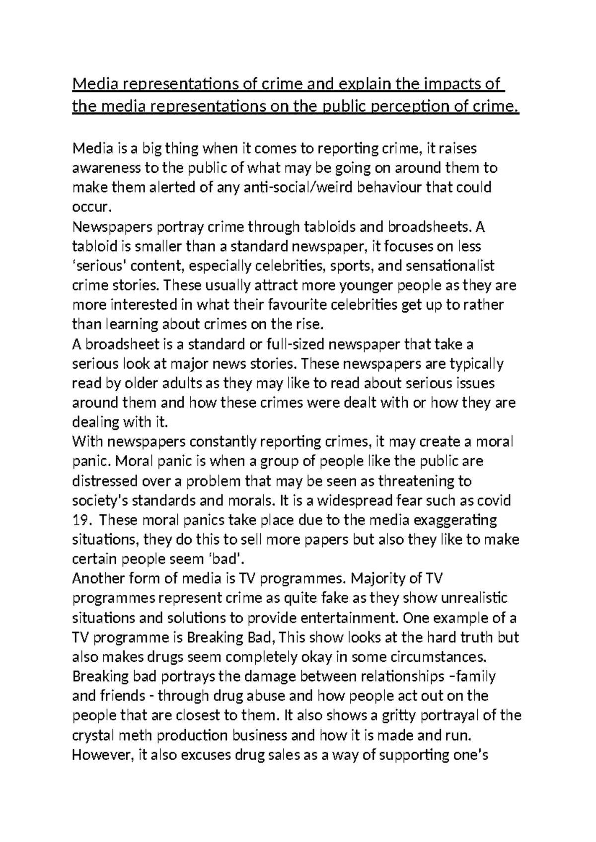 Media Representations of Crime and Their Public Impact Analysis - Studocu