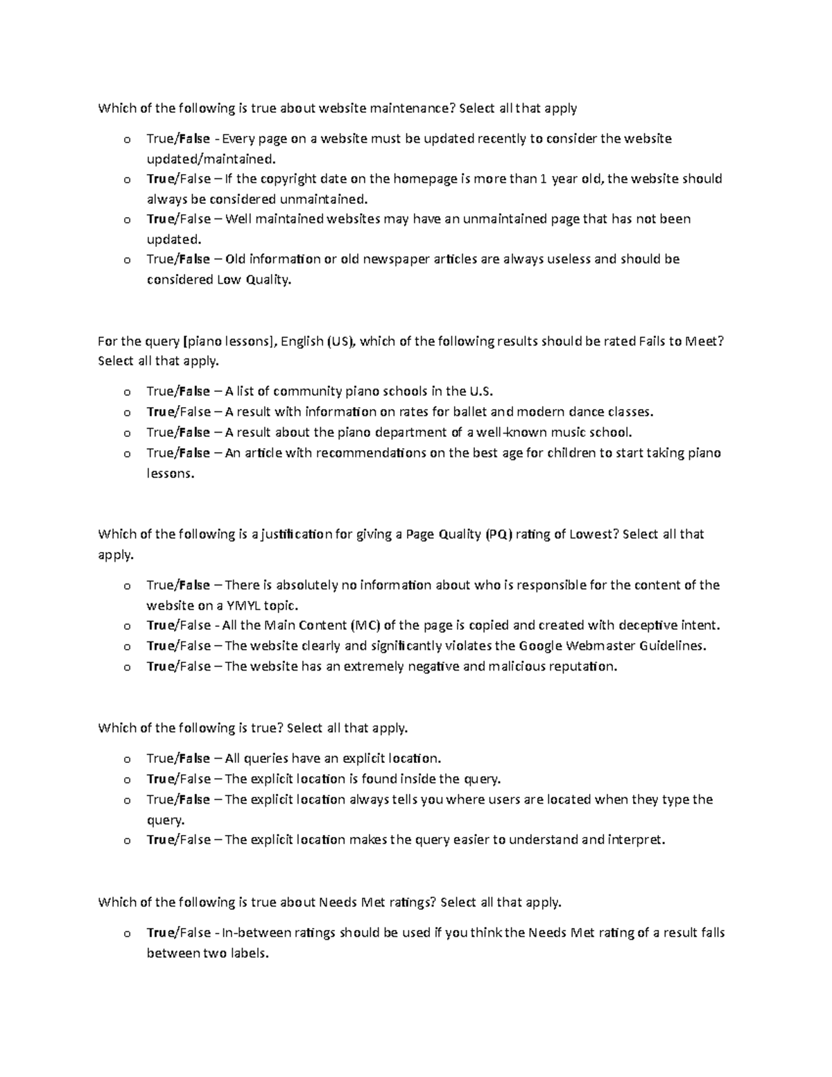Website Maintenance Page Quality Evaluation Guide Course Code Telus