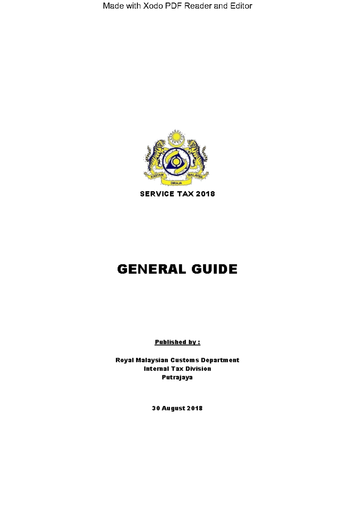General Guide on Service Tax 2018 (STA 2018) - Updated Edition - Studocu