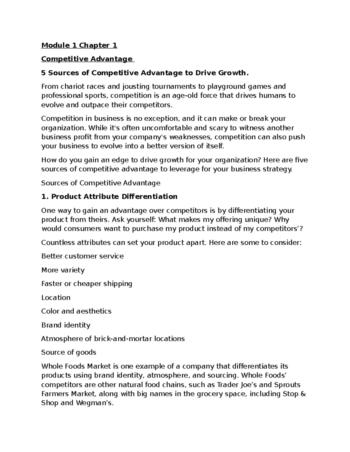 Module 1 Chapter 1: Strategies for Competitive Advantage & Customer ...
