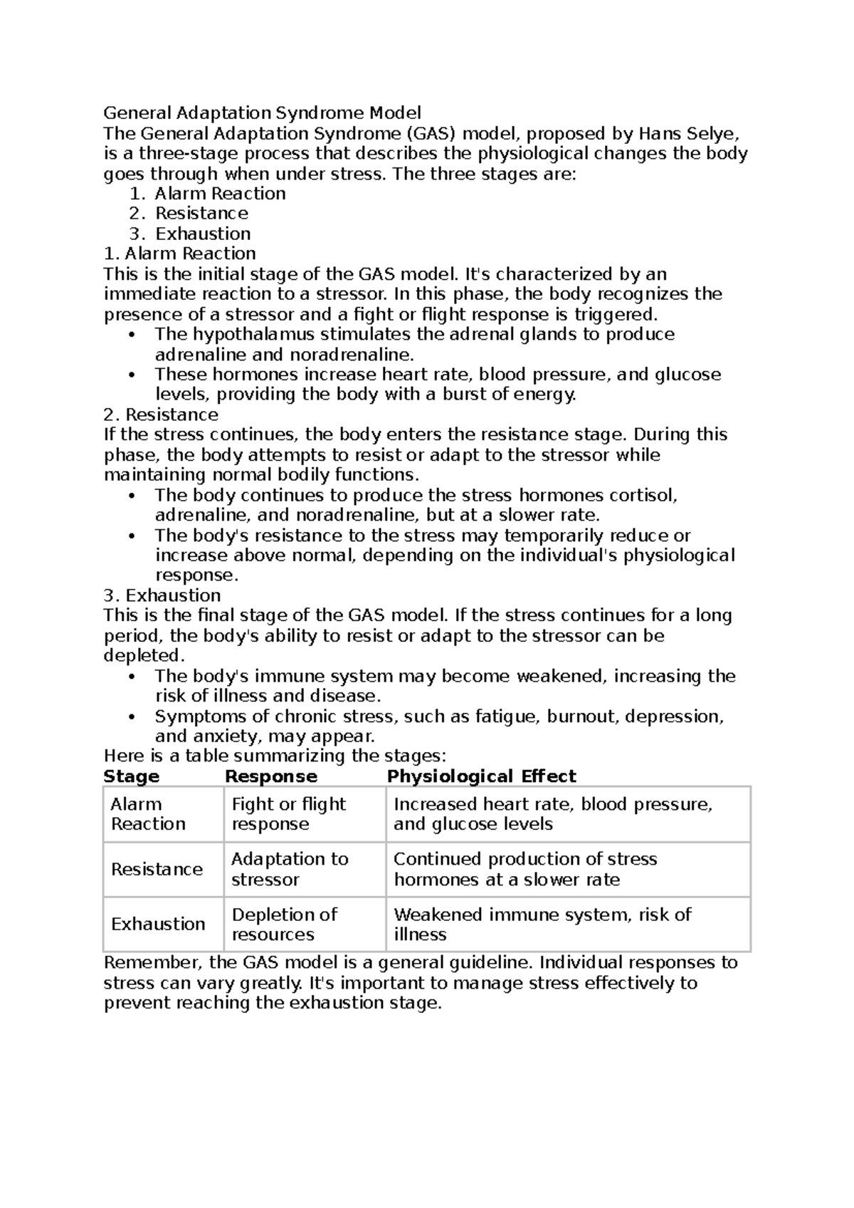 GAS Model: Understanding the General Adaptation Syndrome Stages - Studocu
