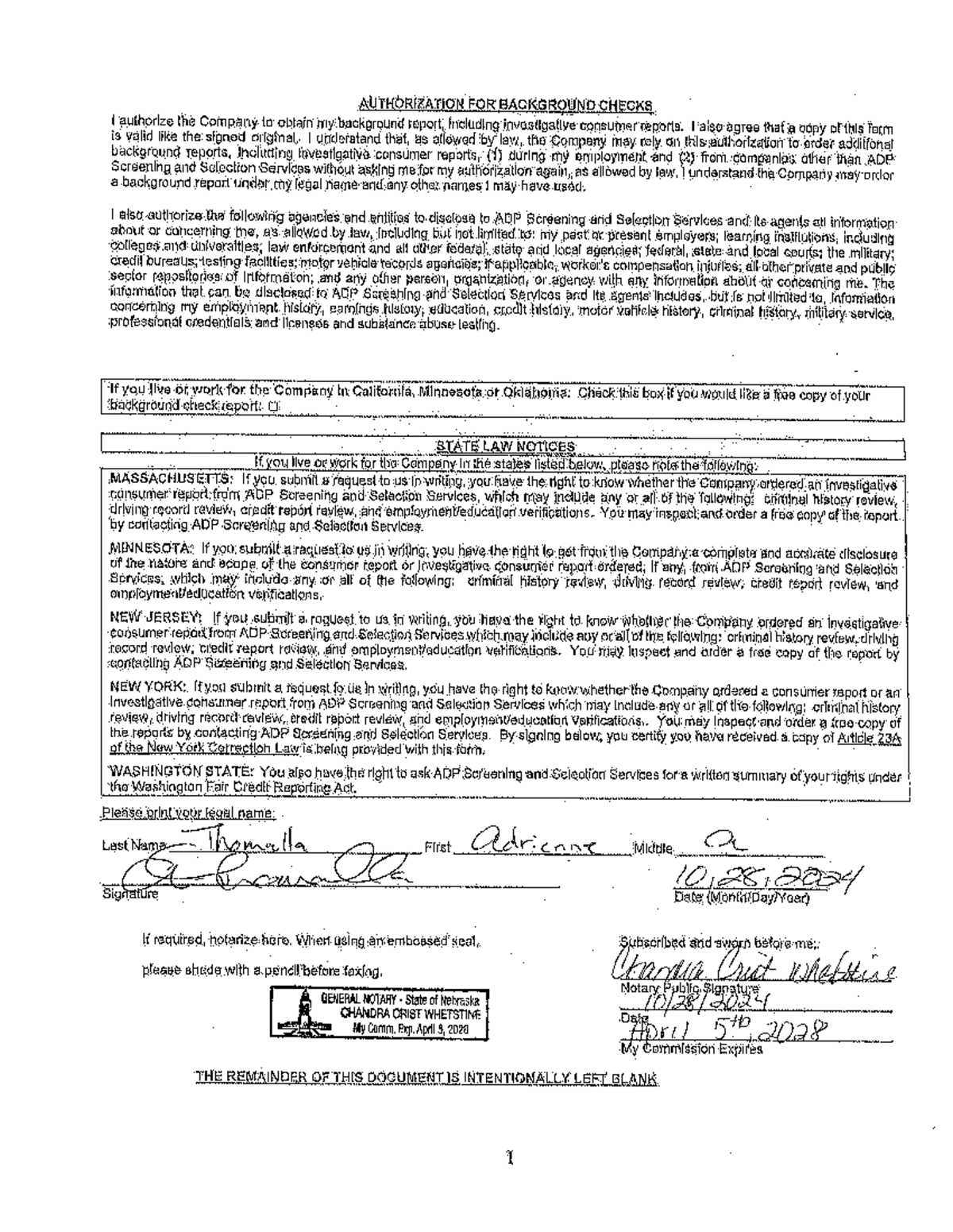 Caleb Background Check Authorization & Notary Confirmation Document ...