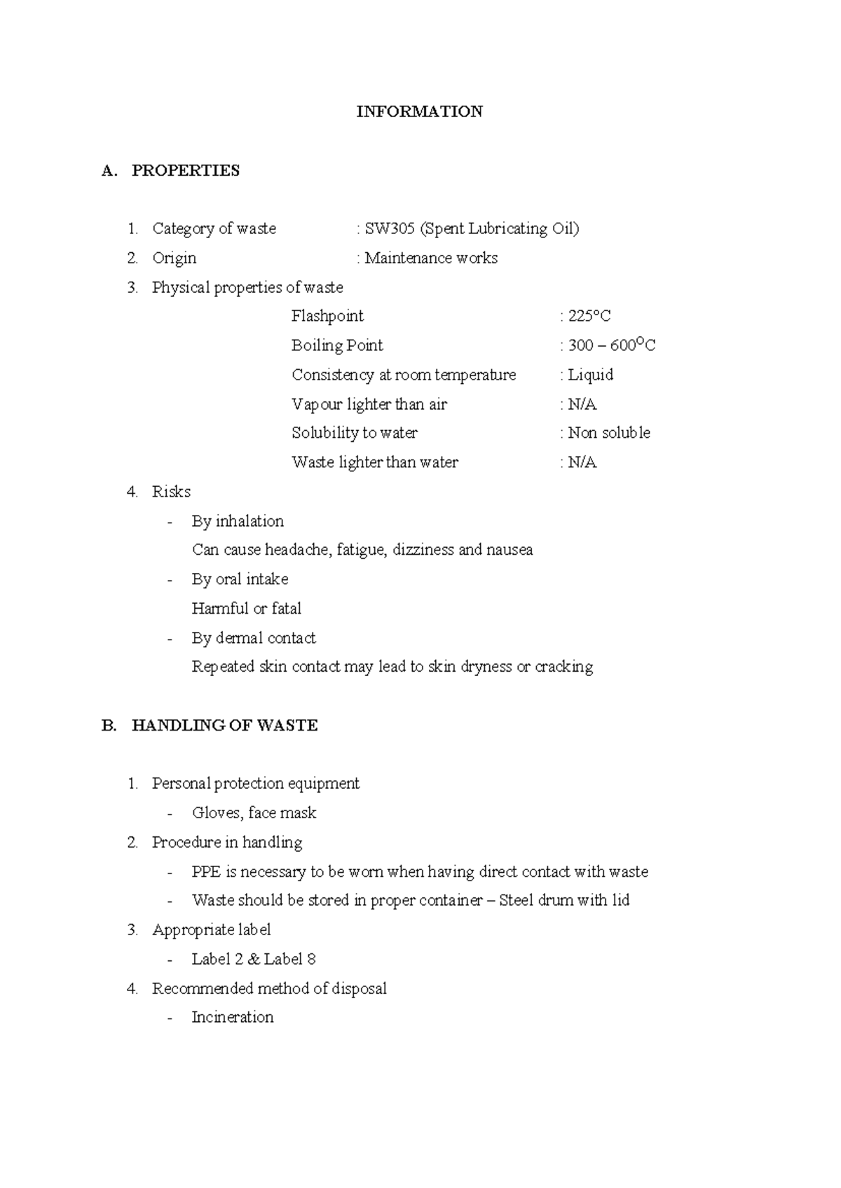 Waste Card Schedule: SW305, SW409, SW410 Handling & Safety Procedures ...