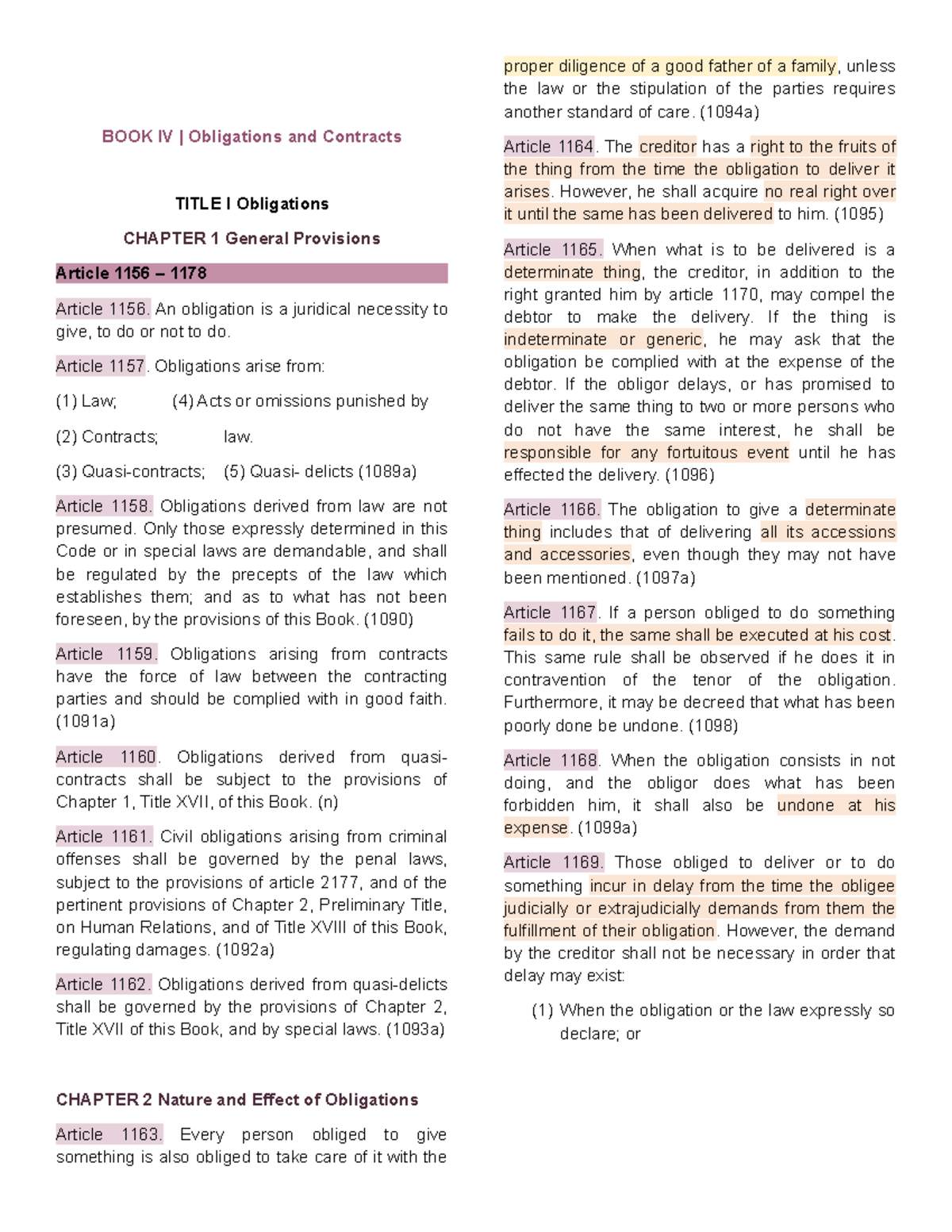 Civil-Code-Readings - ... - BOOK IV | Obligations and Contracts TITLE I ...