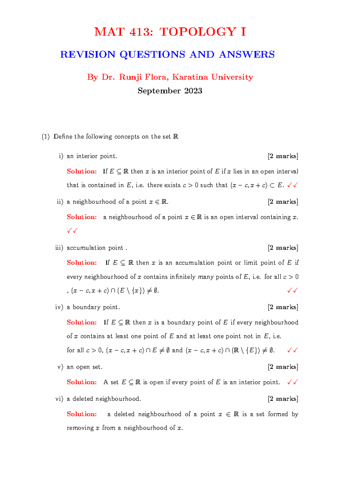 Topology Mathematics Questions