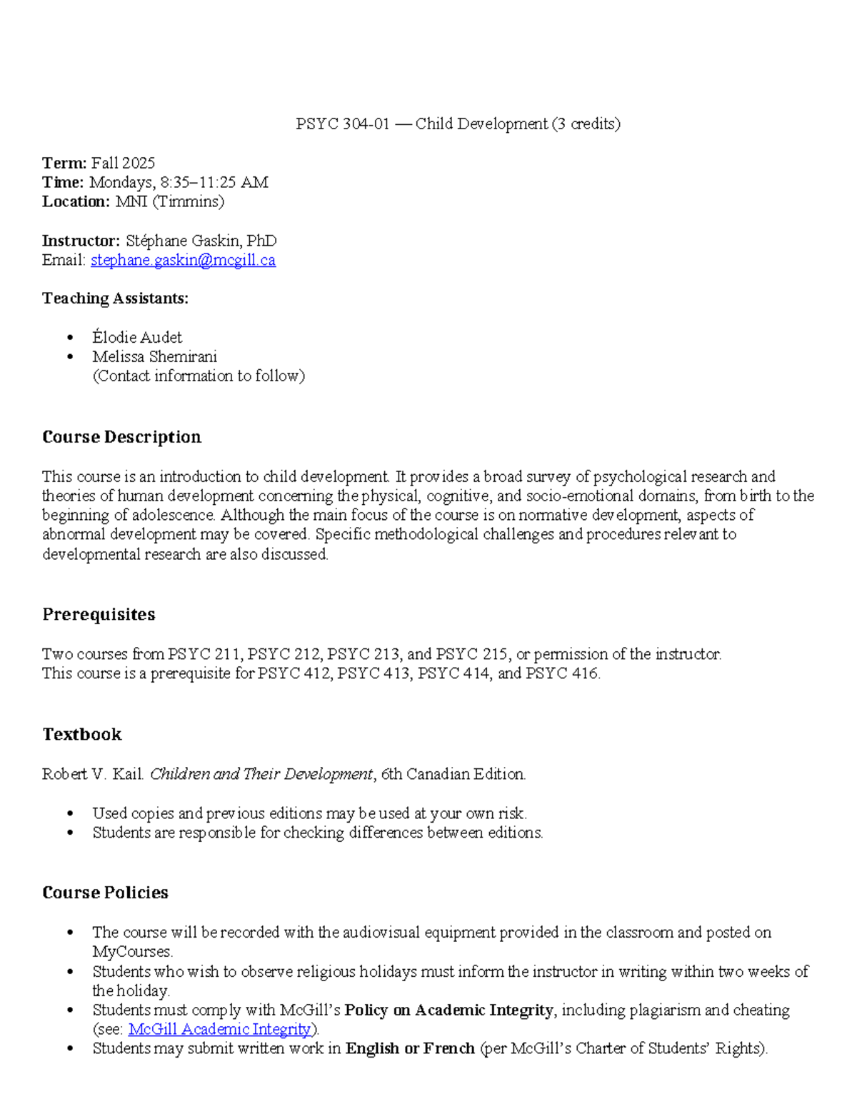 PSYC 211 Child Development Course Syllabus - Fall 2025 - Studocu