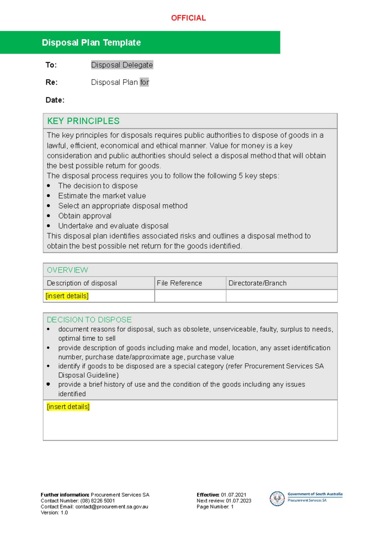 Disposal Plan Template - Guidelines and Procedures for Approval - Studocu