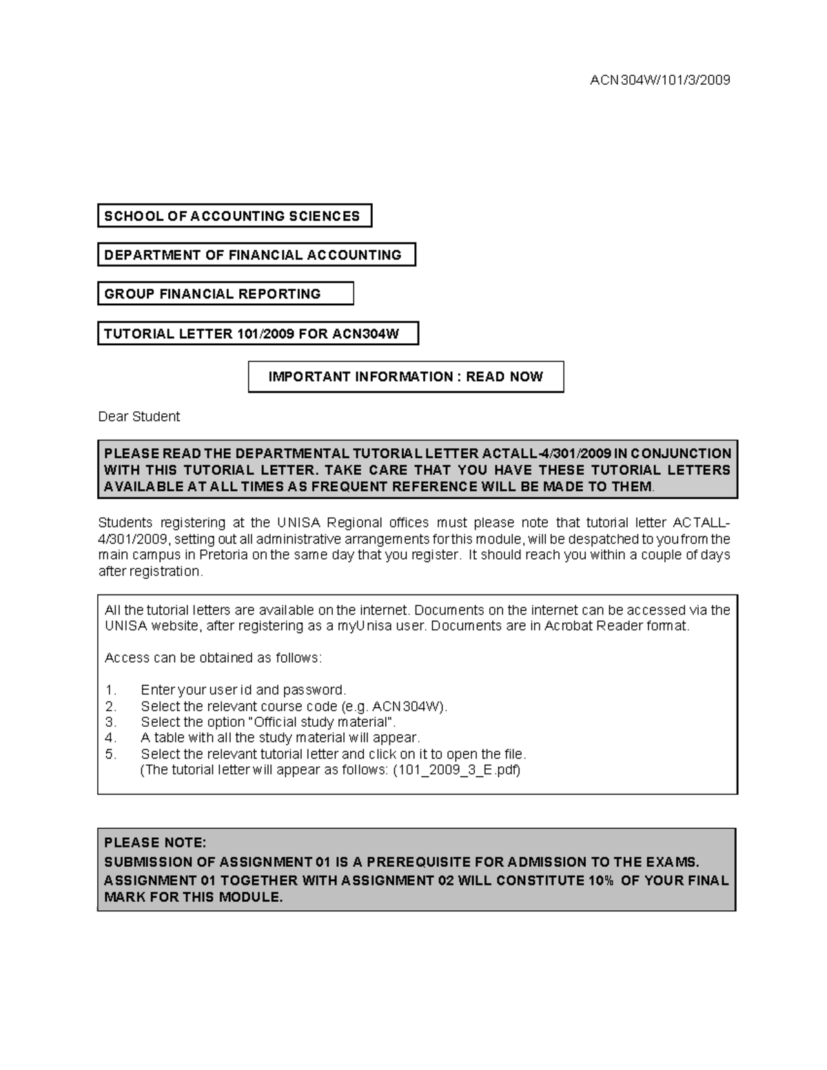 ACN304W Tutorial Letter 101/2009 - Group Financial Reporting Important ...