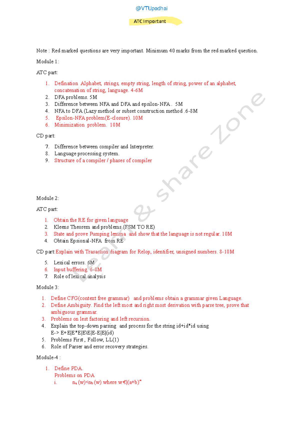 ATC Final Exam Important Concepts & Questions Overview - Studocu