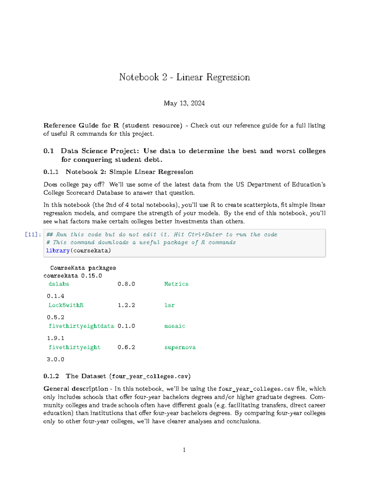 Notebook 2 - Linear Regression Overview and Key Concepts - Studocu