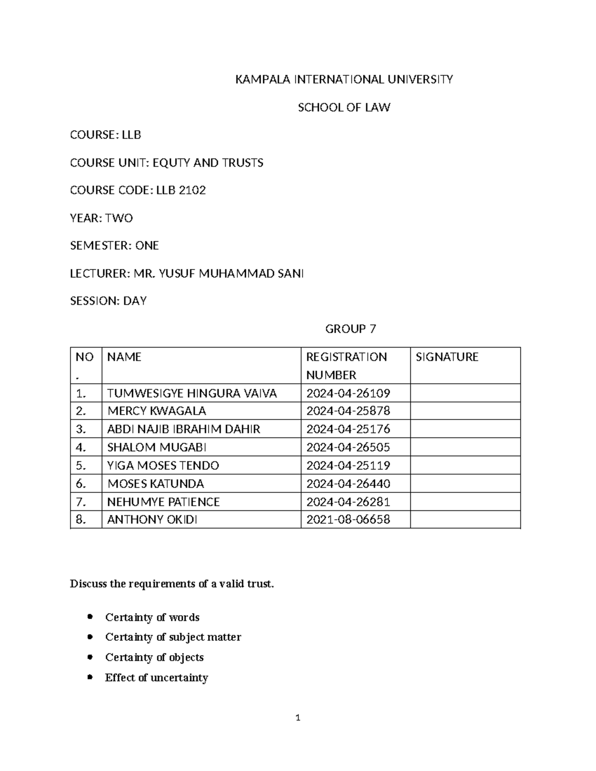 Valid Trusts: Key Requirements and Legal Principles (LLB 2102) - Studocu