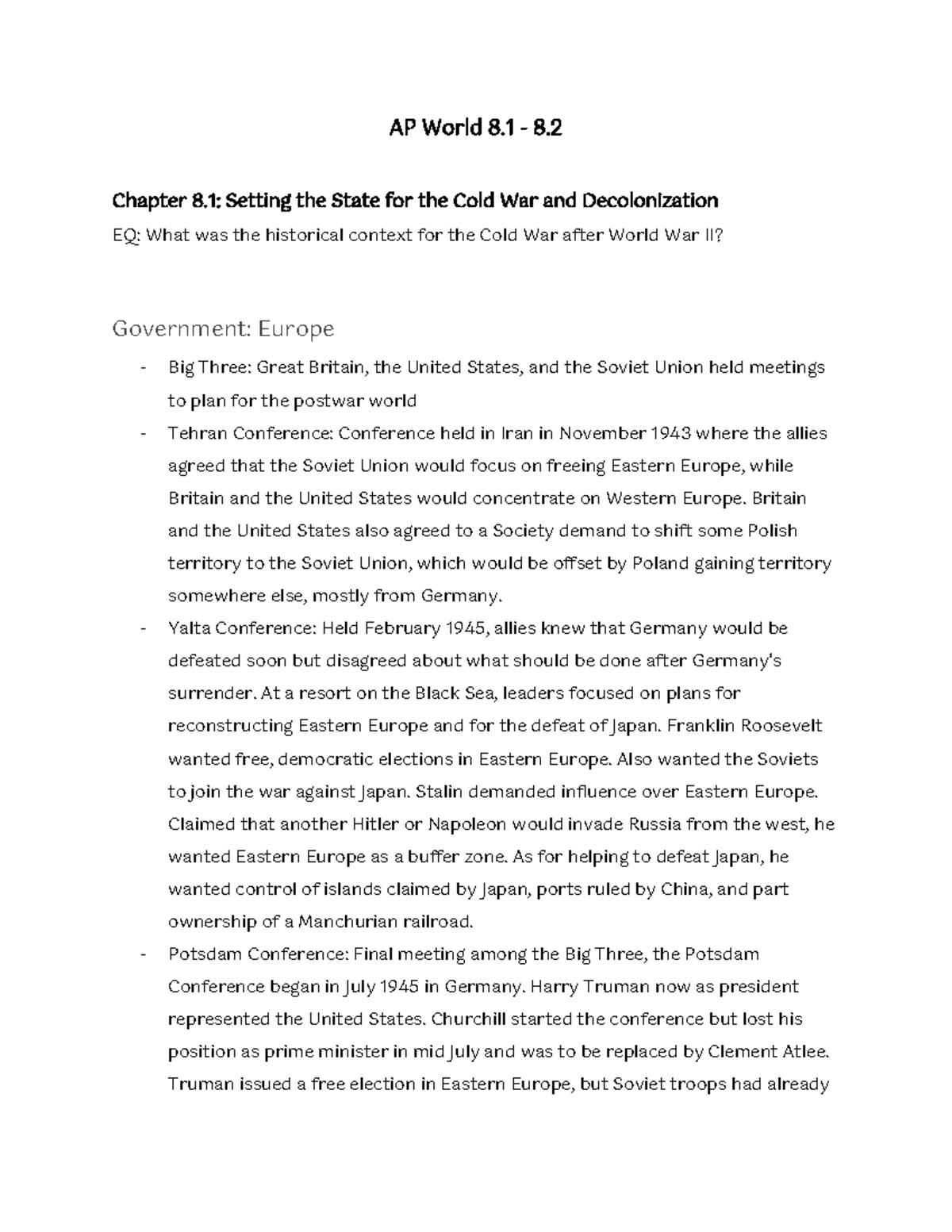 AP World History: Cold War & Decolonization Overview (Chapters 8.1-8.2 ...