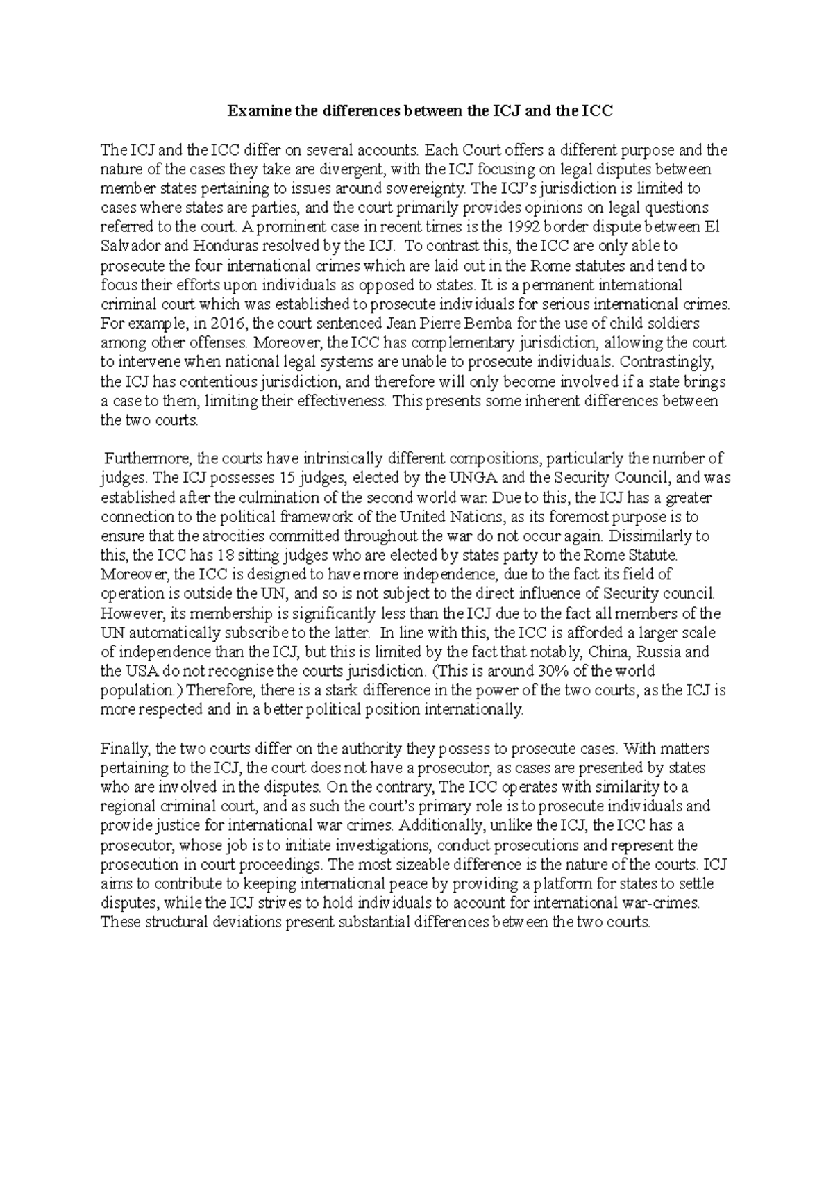 Differences Between the ICJ and ICC: A Comparative Study - Studocu