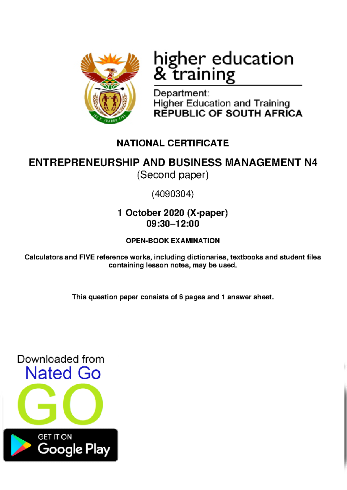 Entrepreneurship & Business Management N (4090304) Exam Qs 2022 - Studocu