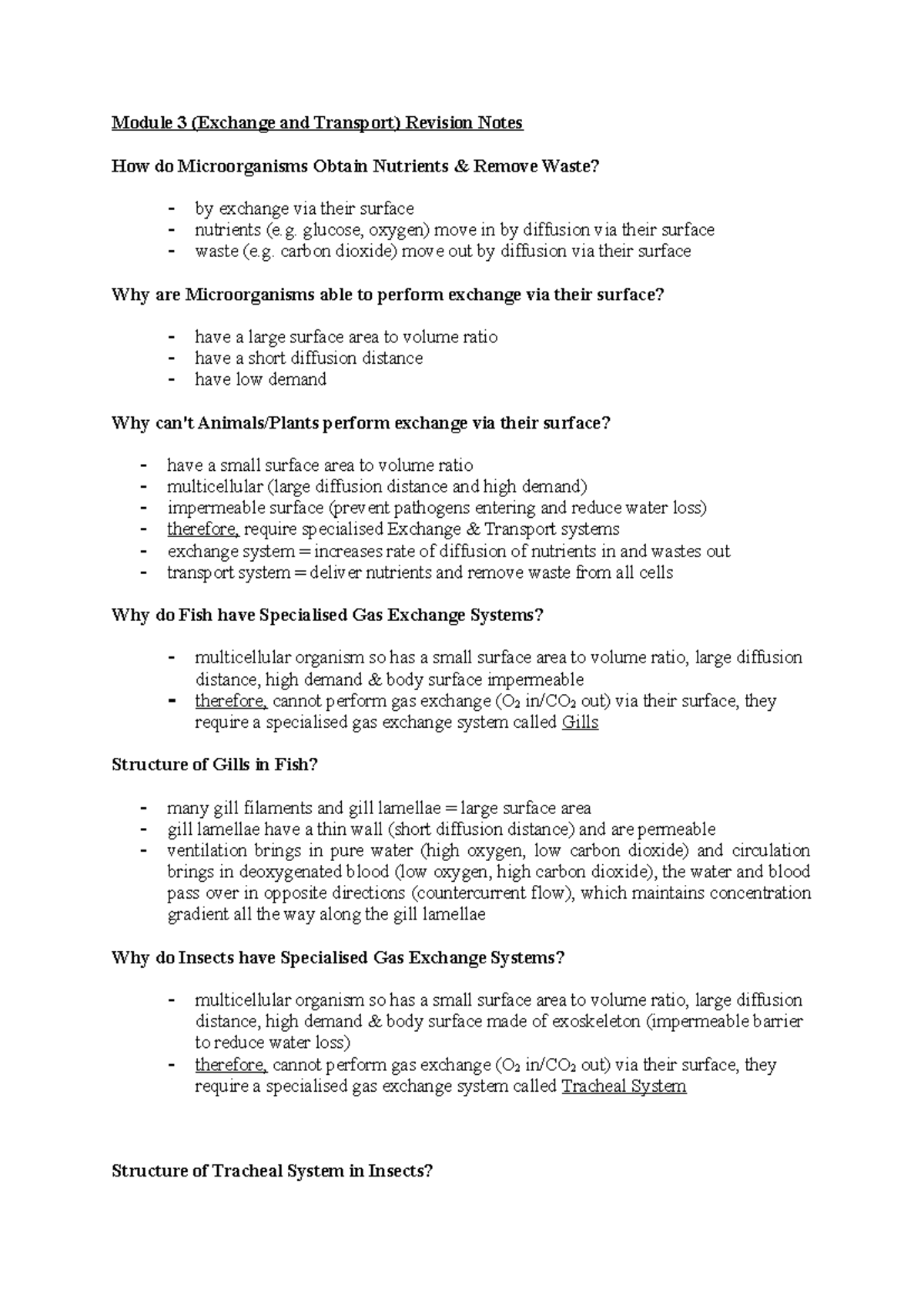 AQA Module 3 Exchange and Transport Systems Revision Notes - Studocu