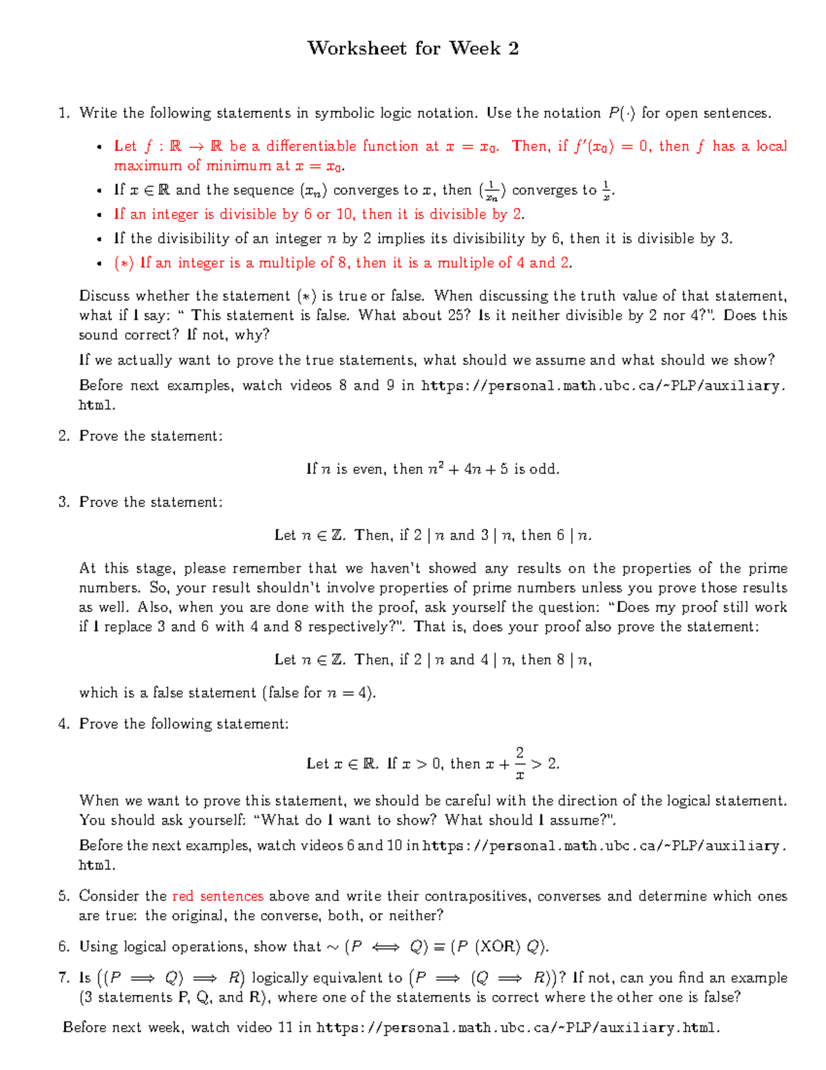 Worksheet for Week 2: Symbolic Logic & Proofs - Studocu