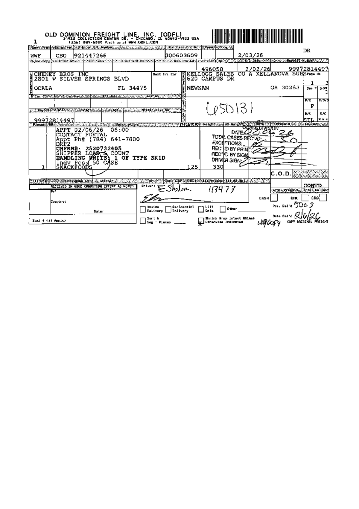 POD Document for ODFL Shipment PO 300603609 - Studocu