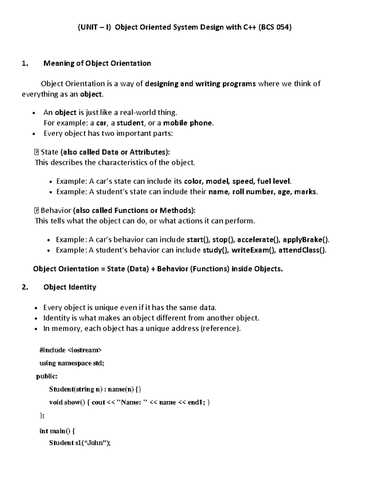 Unit I Oosd Notes Bcs 054 Object Oriented System Design Overview