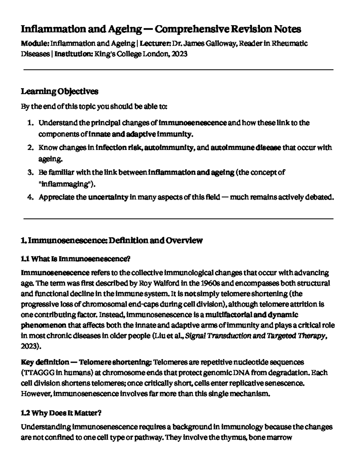 Inflammation and Ageing: Comprehensive Revision Notes (Module ...