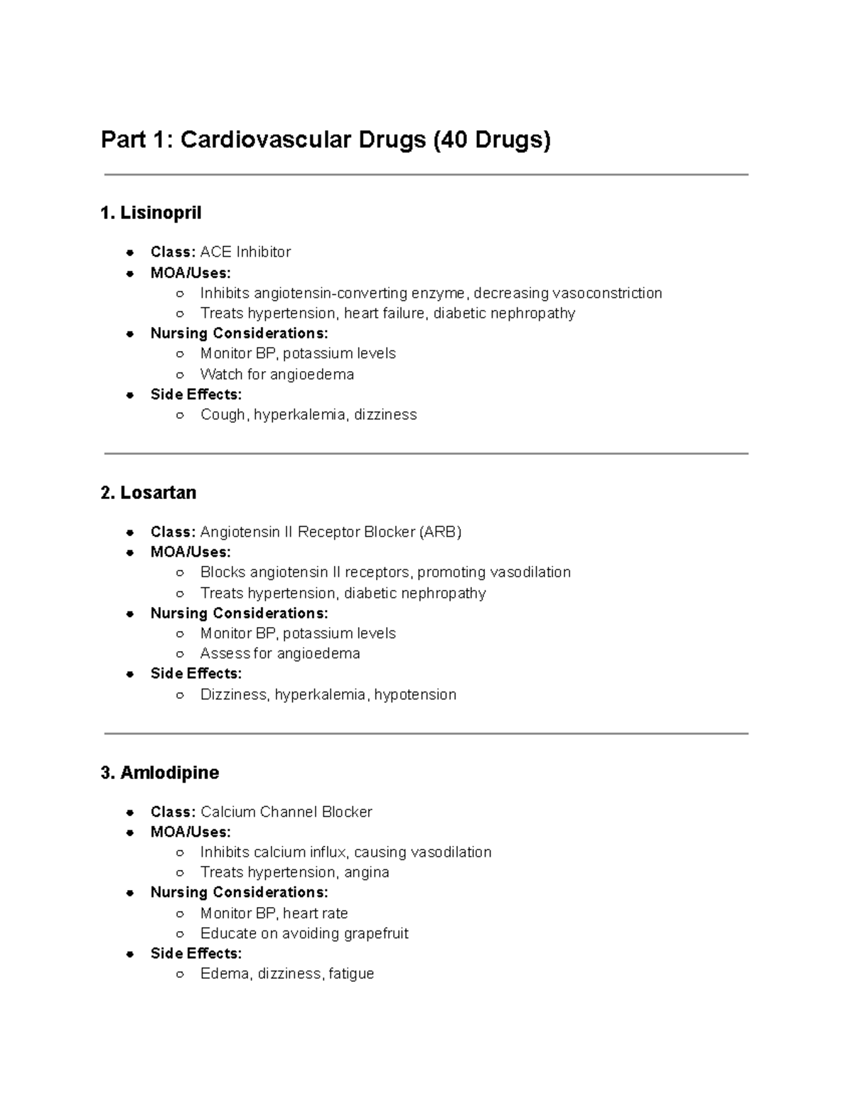 Nursing Drug Cards for Cardiovascular, Antibiotics, GI, and Psych ...