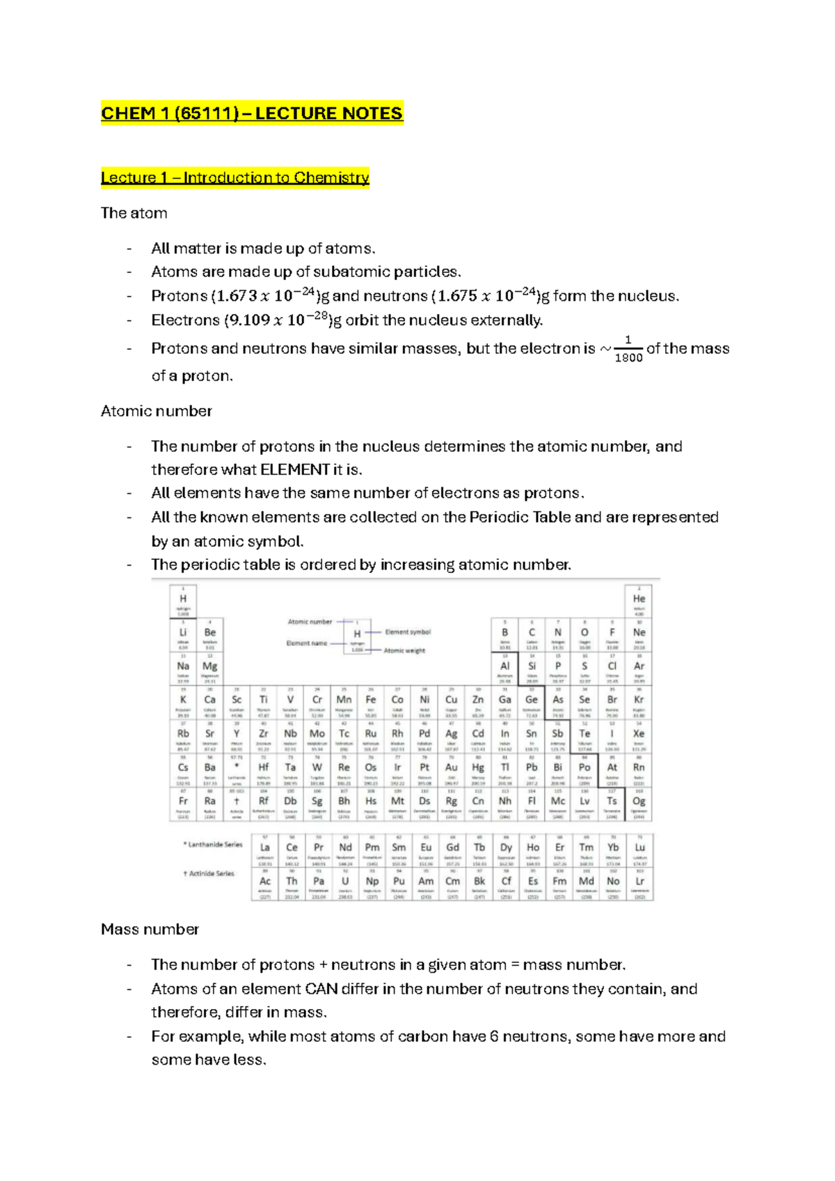 CHEM 1 LECTURE NOTES: Introduction to Atoms, Molecules, and Reactions ...