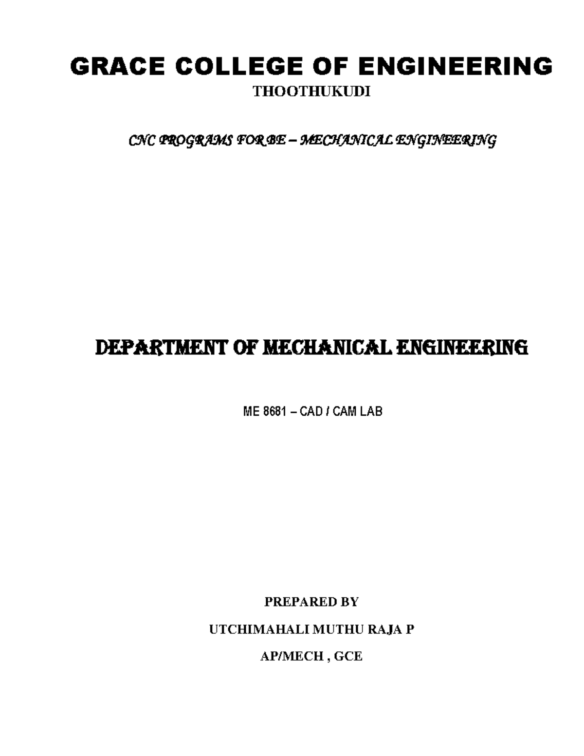 ME 8681 CNC Programs for BE Mechanical Engineering Lab - Studocu