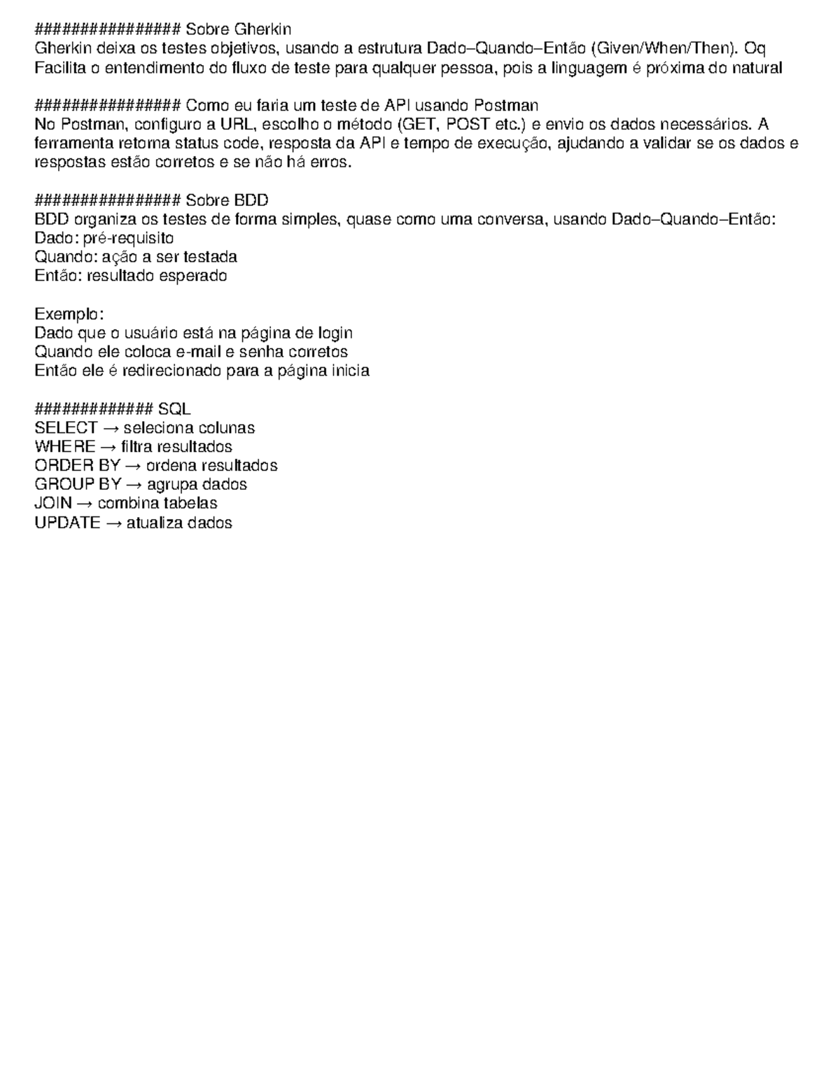 Gherkin e BDD: Testes de API com Postman e SQL - Condição da soda - Studocu