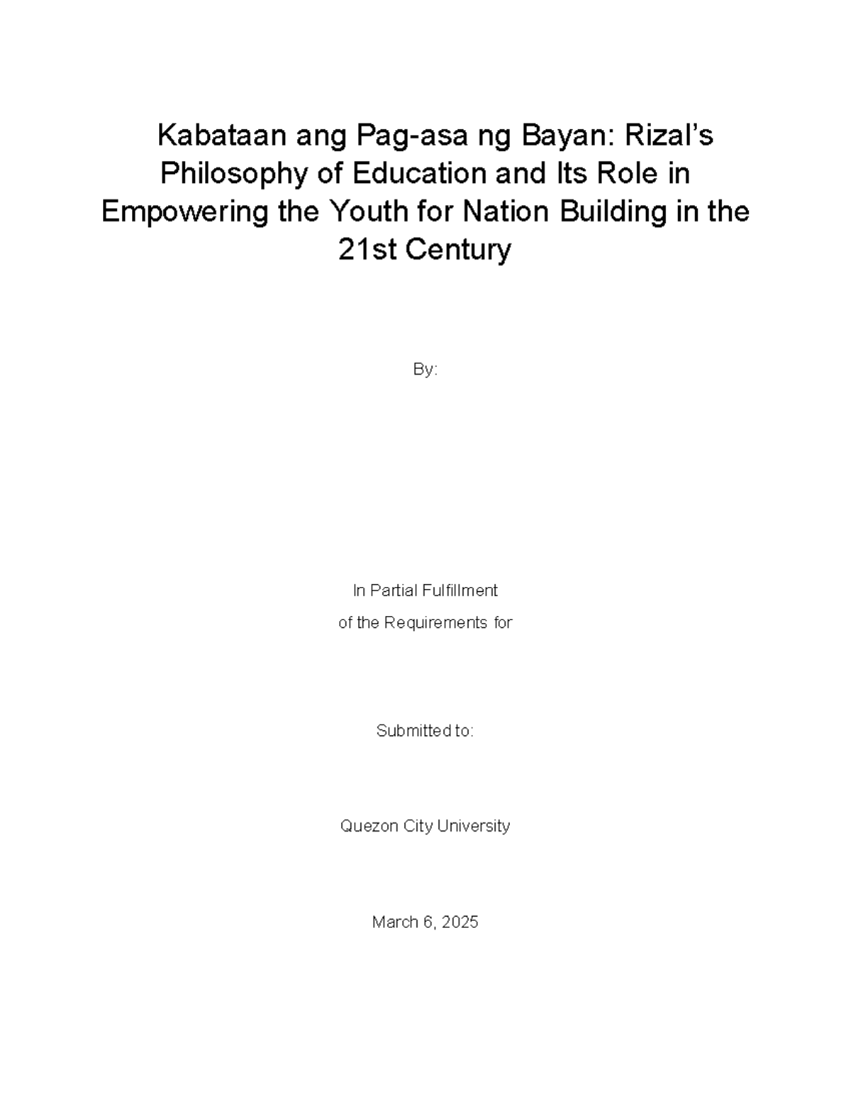 Rizal's Educational Philosophy: Empowering Filipino Youth for Nation ...